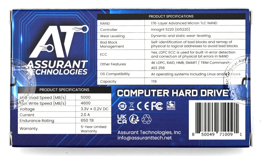 Assurant 1TB M.2 2230 PCIe Gen4x4 NVMe SSD AT4020 Steam Deck Surface Ally Legion - Assuranttech